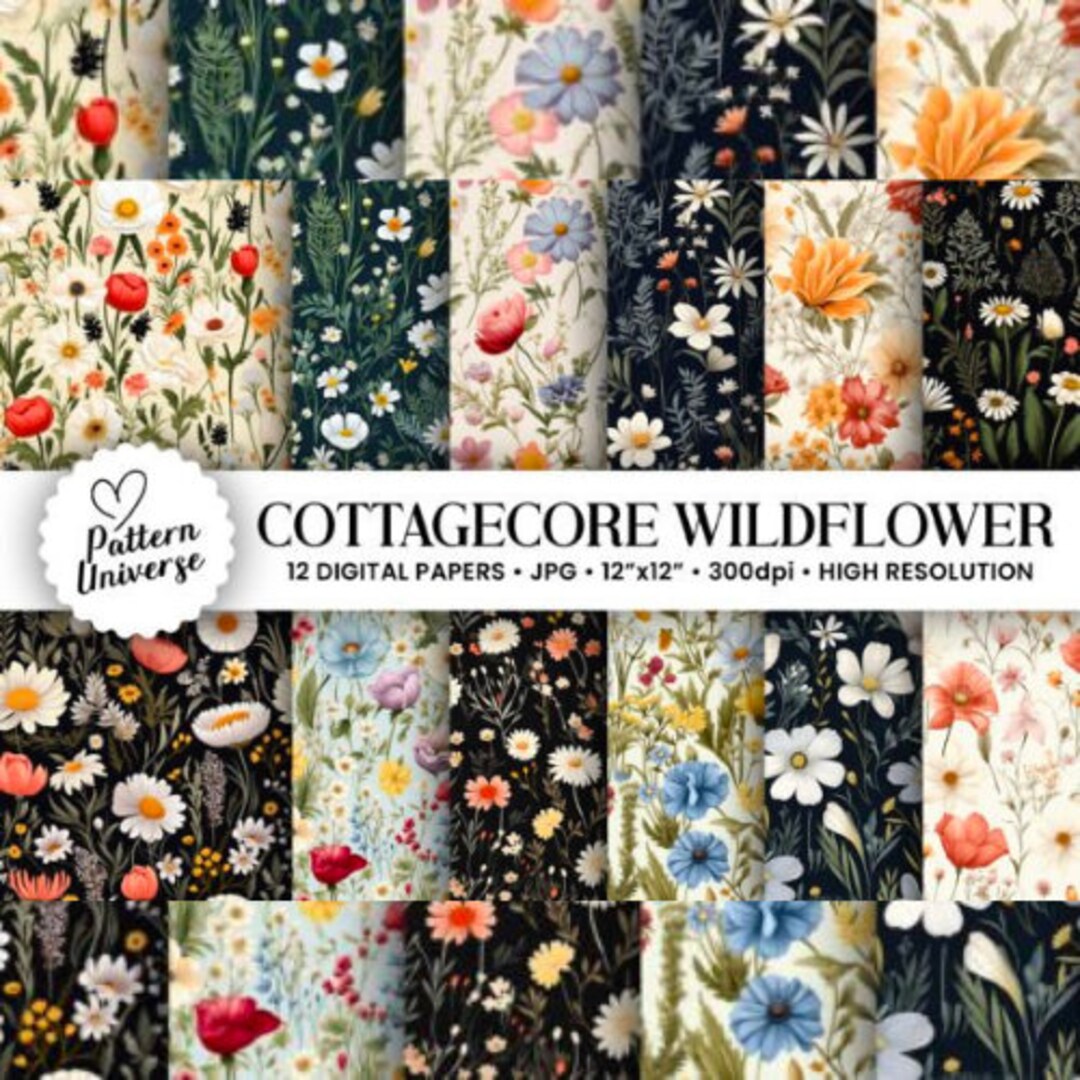 Cottagecore Wildflowers: 12 Seamless Patterns for Crafting Magic for ...