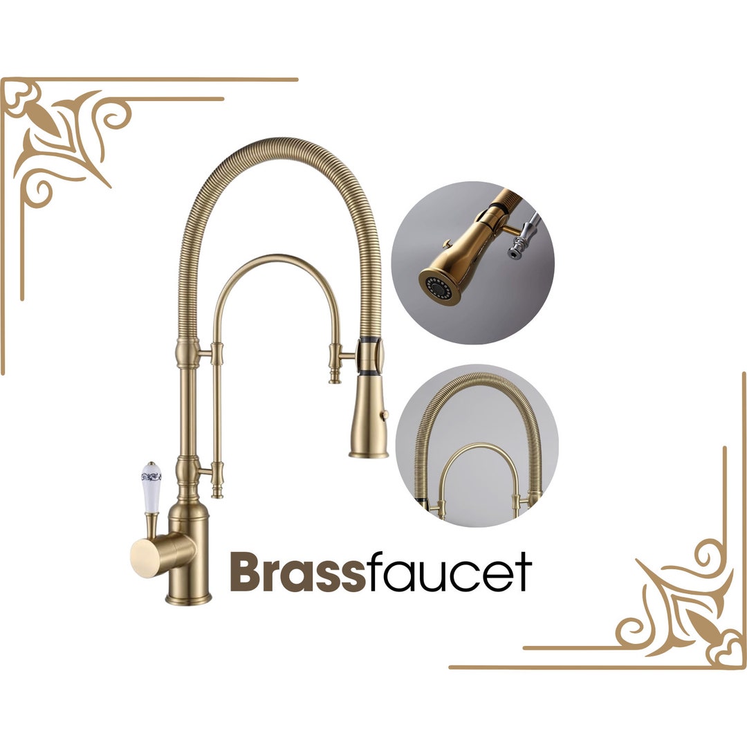Single Handle High Arc Kitchen Sink Faucets Brushed Gold Dual-mode Pull ...