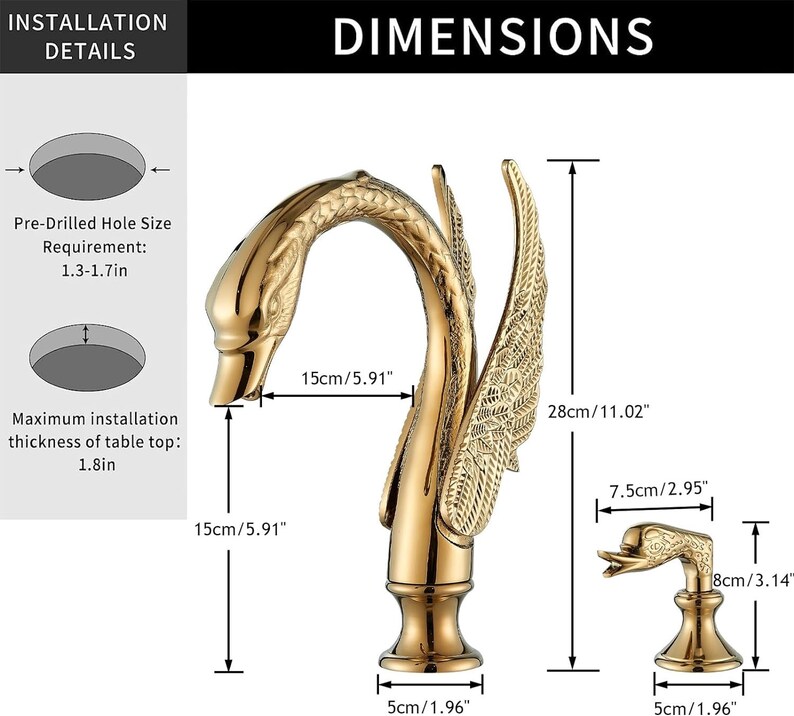 Gold Swan Bathroom Faucet 3 Holes Widepspread Bathroom Faucet Double ...