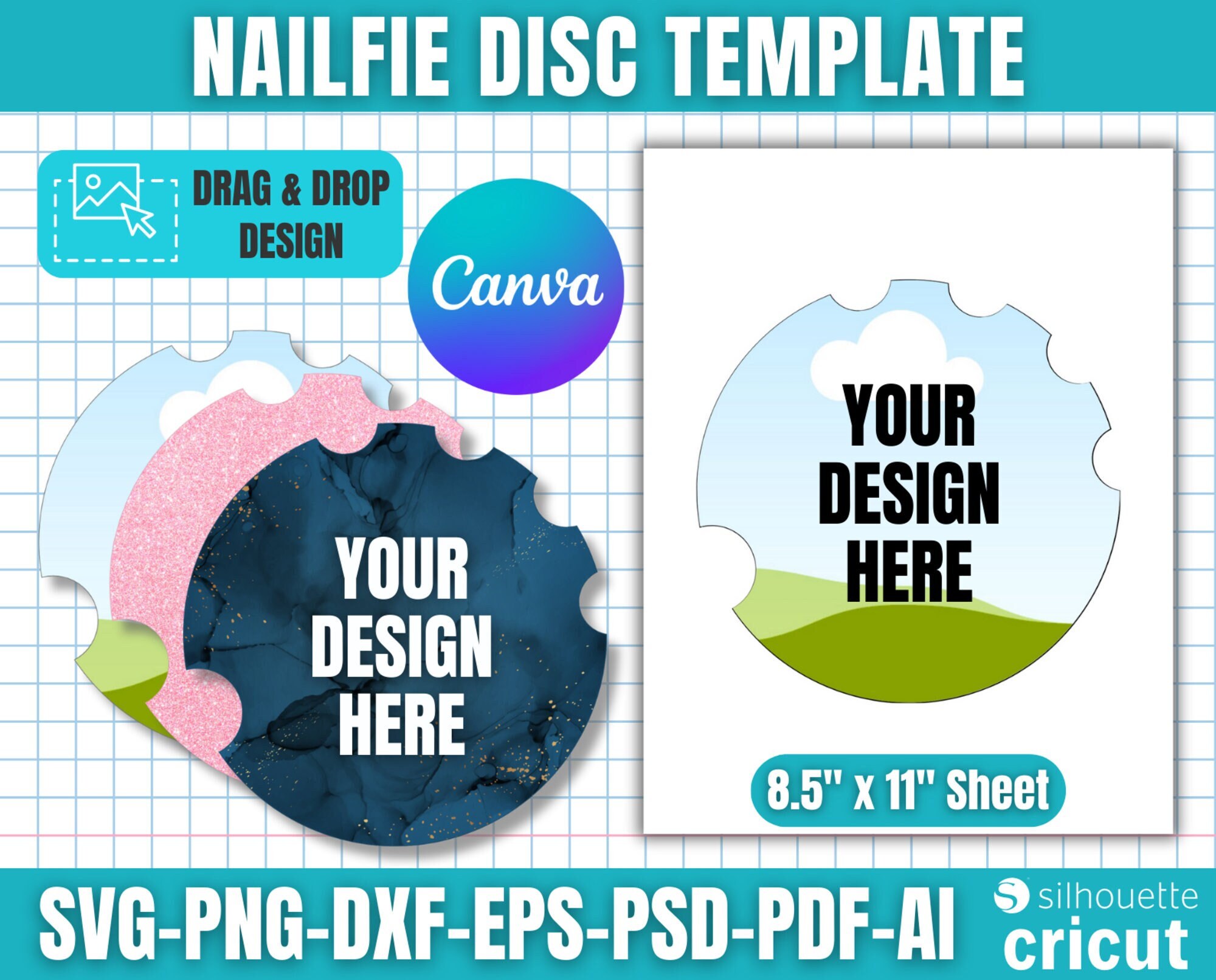 Nailfie Disc Template, Nailfie Template, Nailfie Cut File, Canva Drag ...