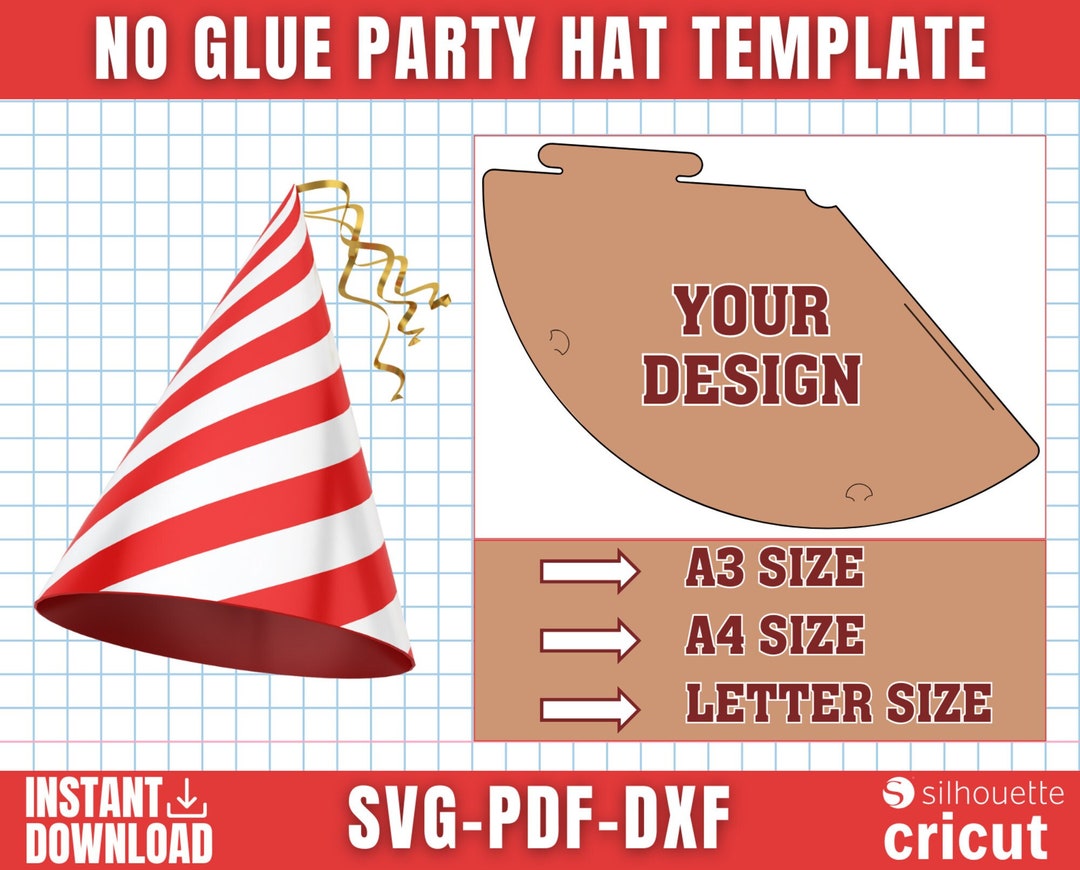 No Glue Party Hat Template, Party Hat Template, Party Hat Svg, Cone Hat ...