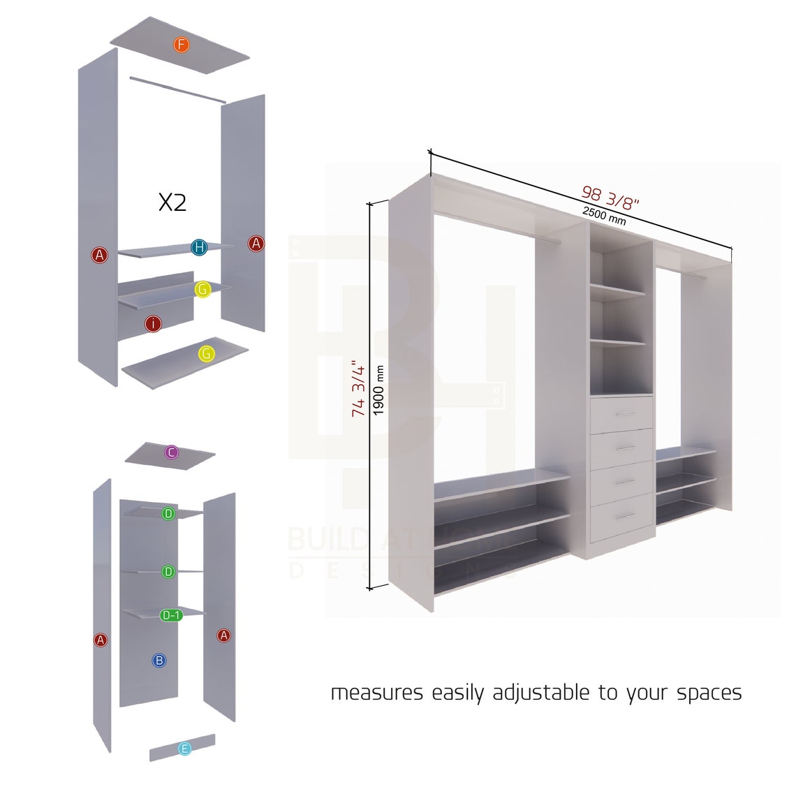 Build Plans Walk-in Closet Wardrobe, Assembly Manual PDF, Master Closet ...