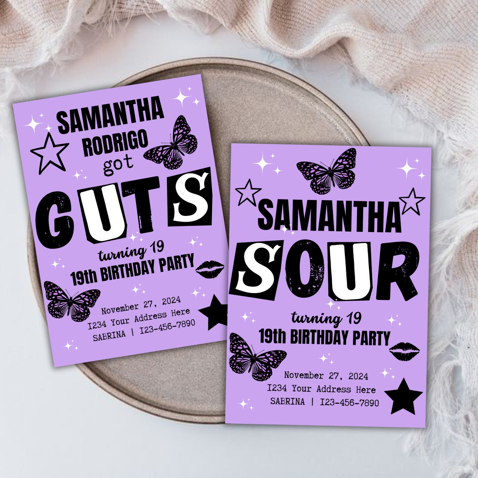Sour Birthday Themed Party Purple Invitations, Guts Birthday Themed ...
