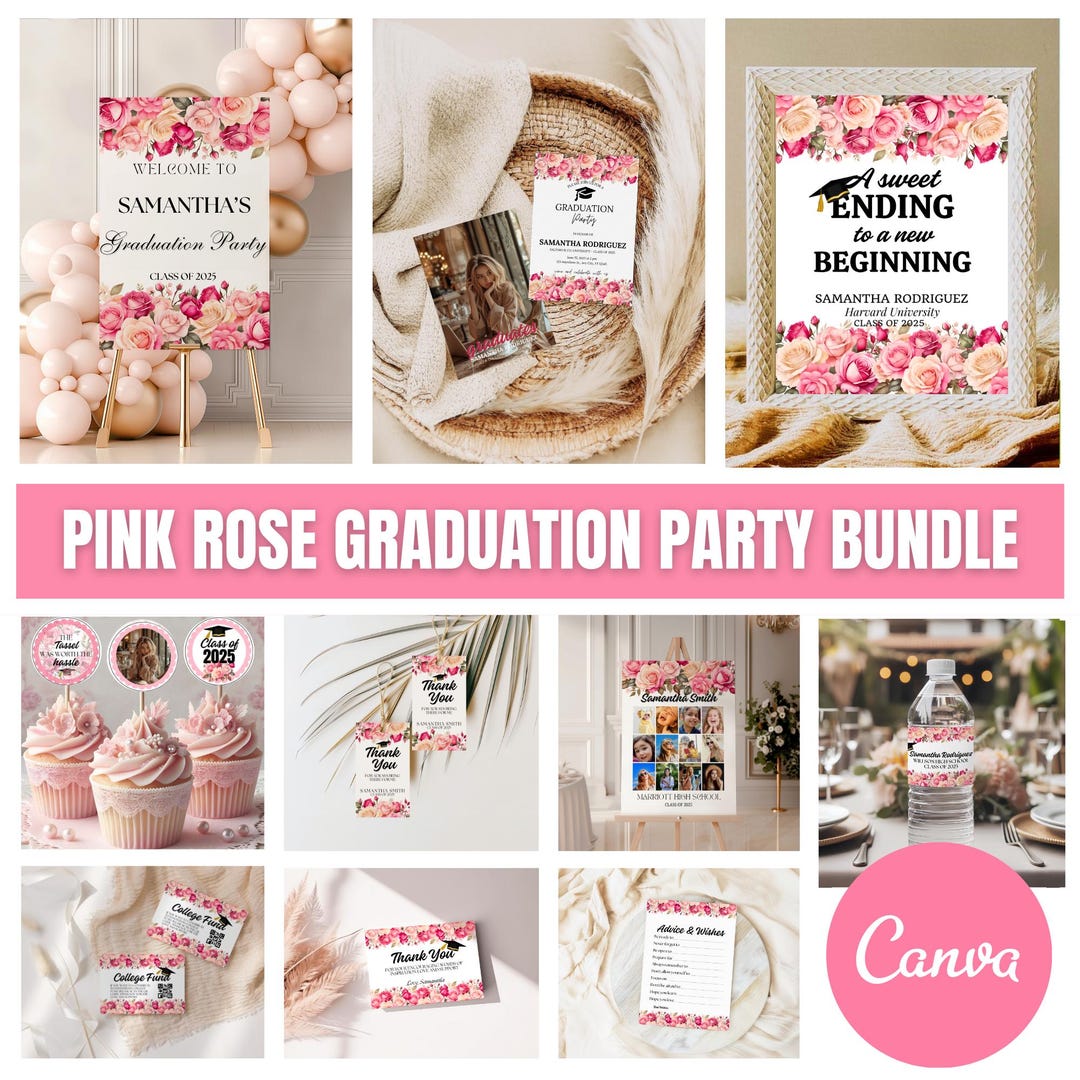 Pink Roses Graduation Bundle, Graduation Party Bundle, Grad Party ...