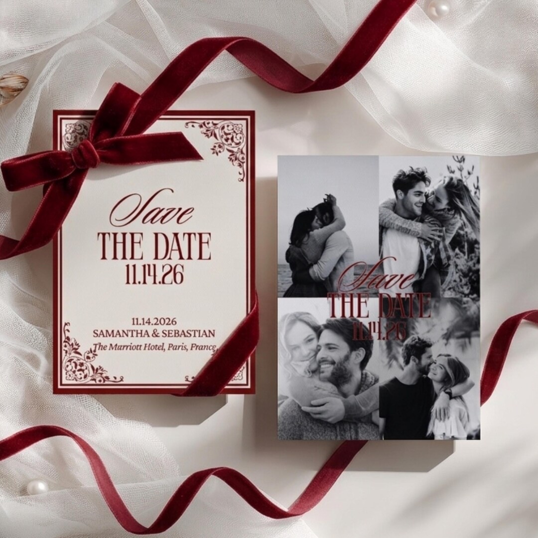 Burgundy Old Money Wedding Save the Date Invitation, Elegant Vintage ...