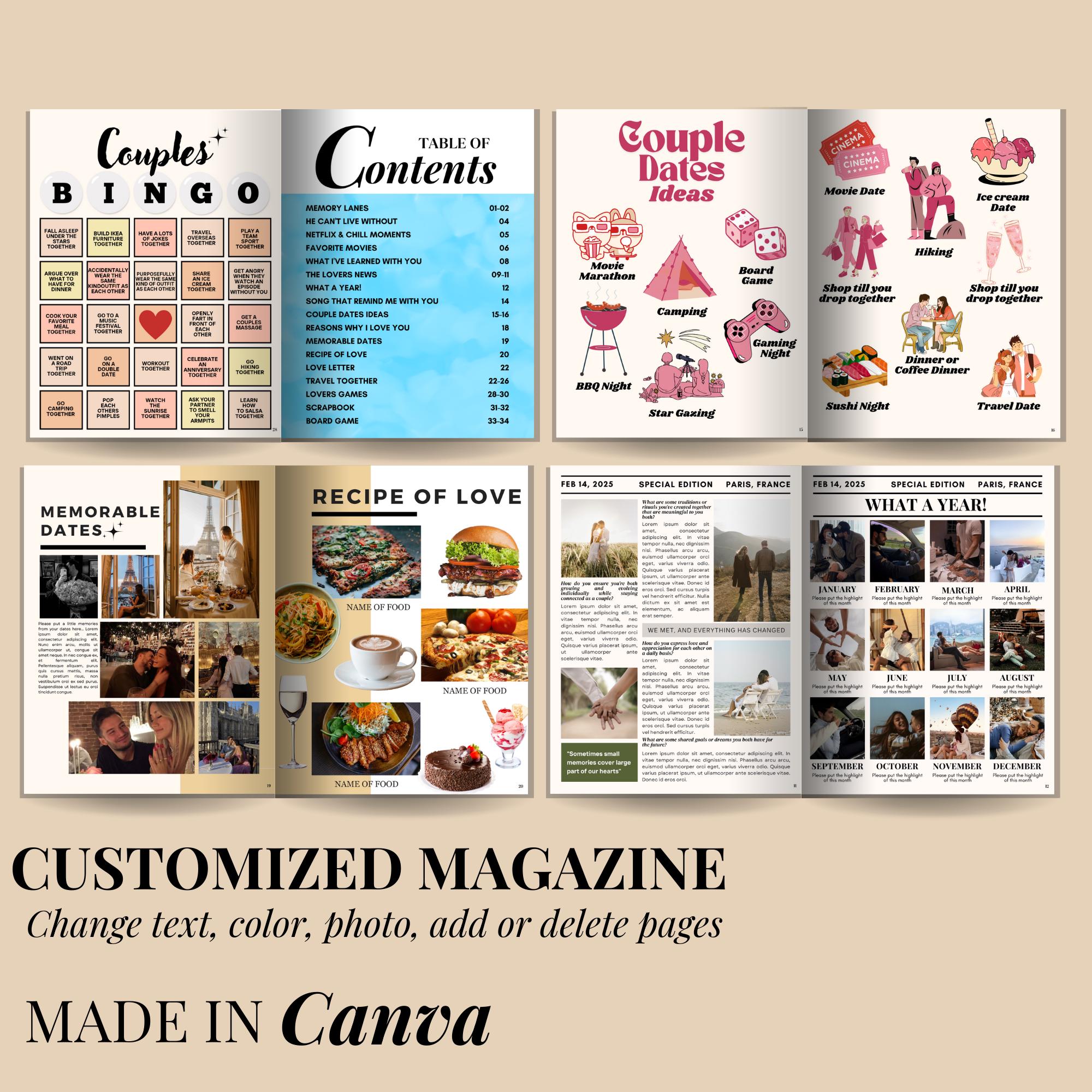 Anniversary Magazine for Boyfriend, Couples Magazine Templates ...