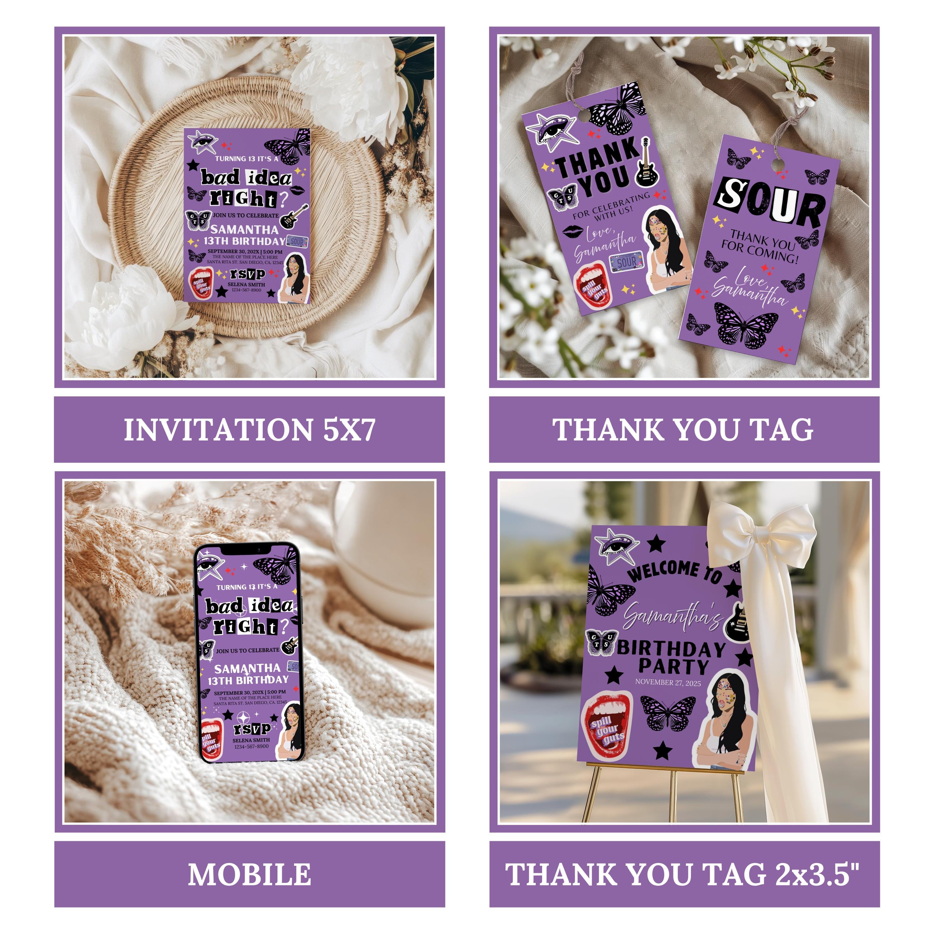 Sour Birthday Themed Party Purple Invitations, Guts Birthday Themed ...