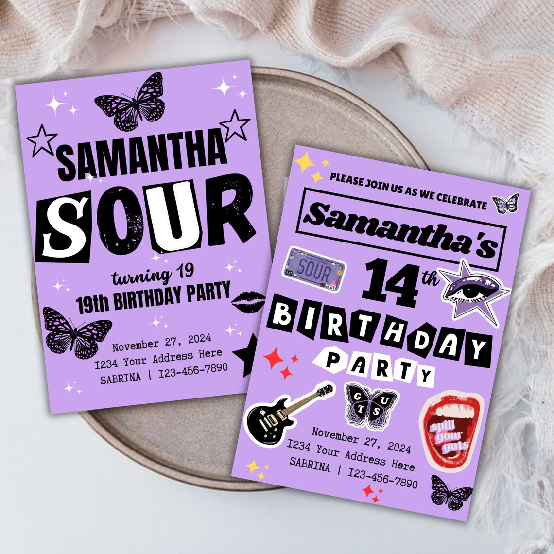 Sour Birthday Themed Party Purple Invitations, Guts Birthday Themed ...