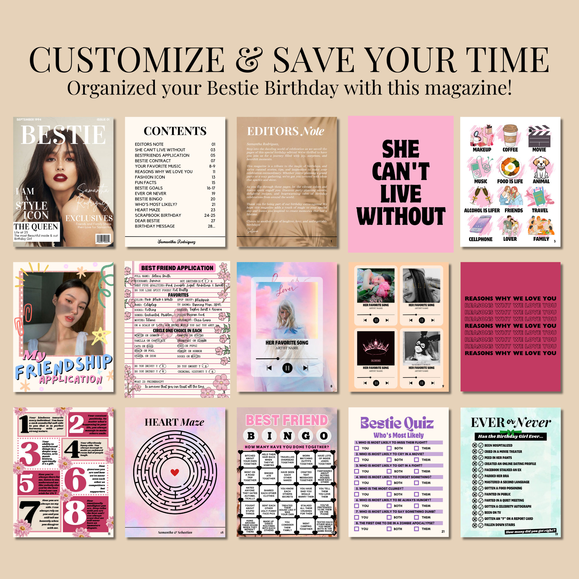 Birthday Magazine for Best Friend Templates Bestie Edition, 40 Pages ...