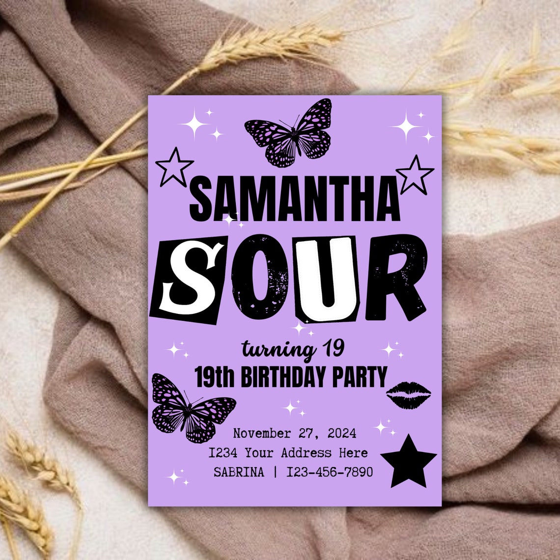 Sour Birthday Themed Party Purple Invitations, Guts Birthday Themed ...
