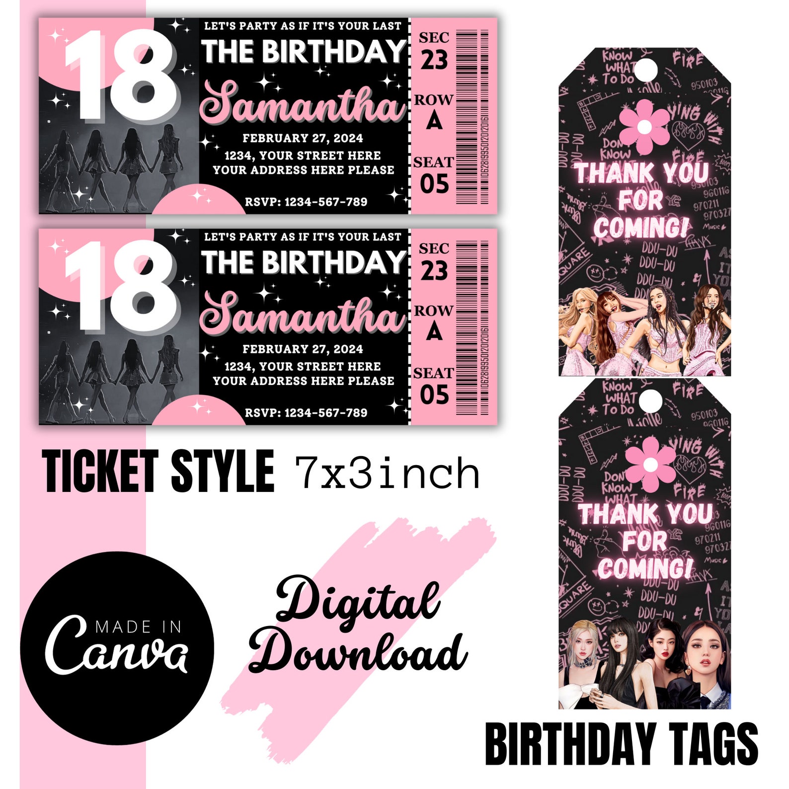 Blackpink Invitations for Blackpink Birthday Party Invites for Black ...