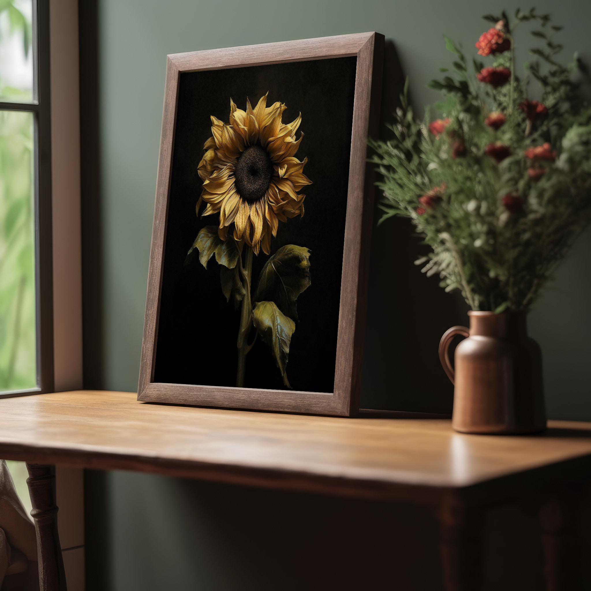 Gothic Sunflower - Dark Academia, Moody Botanical Wall Art, Dark Decor ...