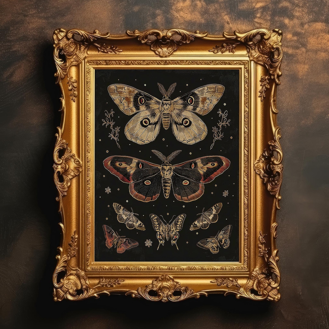 Gothic Moths | Dark Academia Decor, Vintage Oil Painting, Rustic Wall ...
