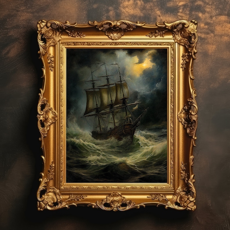 Stormy Sea Ship | Dark Academia Decor, Coastal & Ocean Aesthetic ...