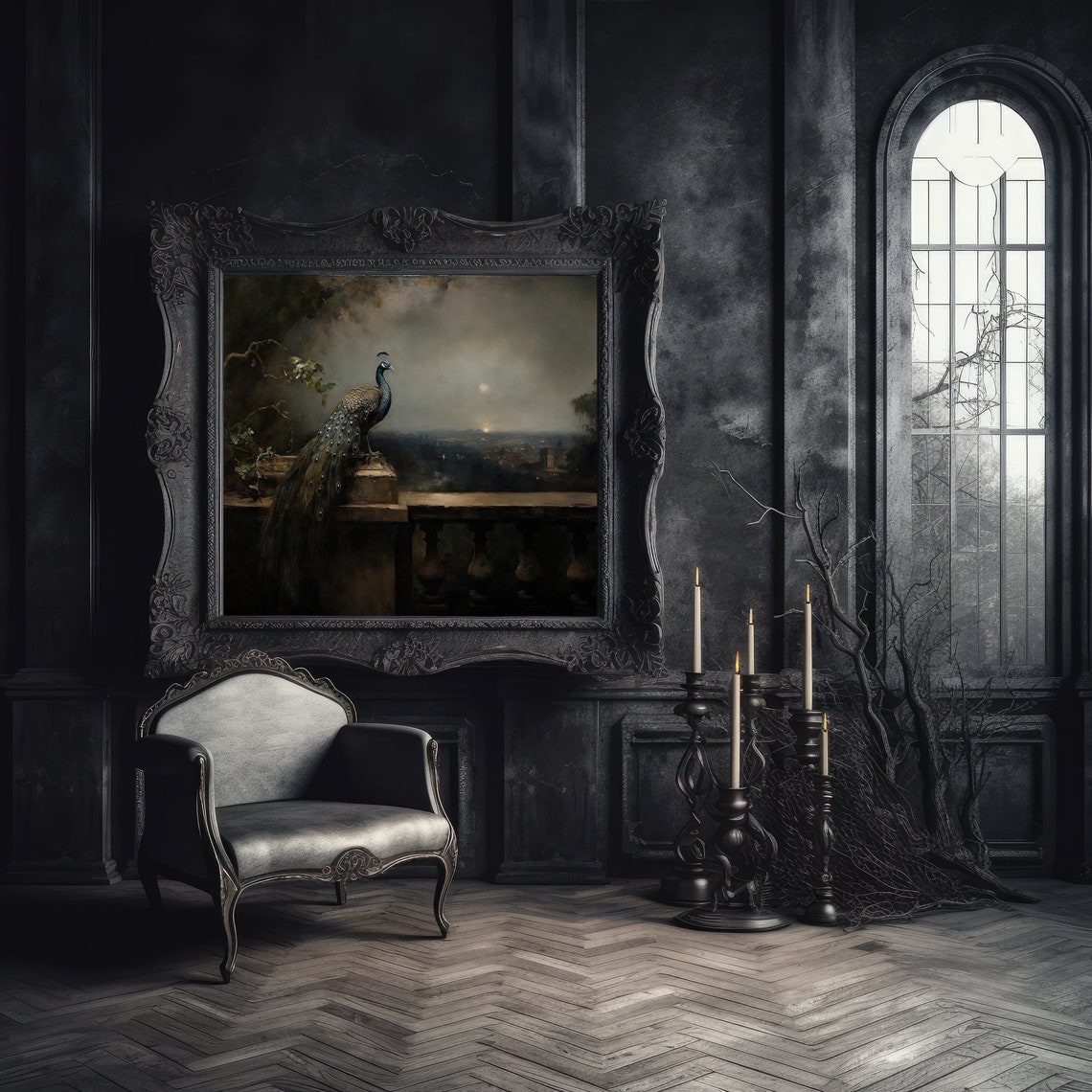 Peacock Moonlight | Dark Academia, Goth Cottagecore Wall Art, Victorian ...