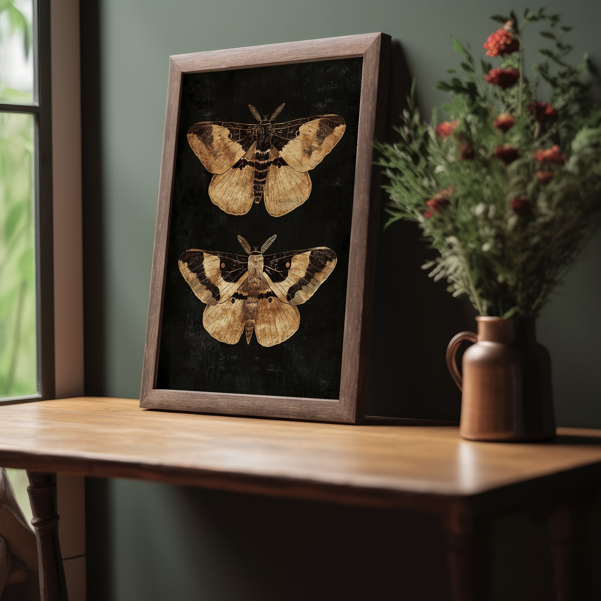 Rustic Moths | Dark Academia Print, Vintage Aesthetic, Moody Wall Art ...