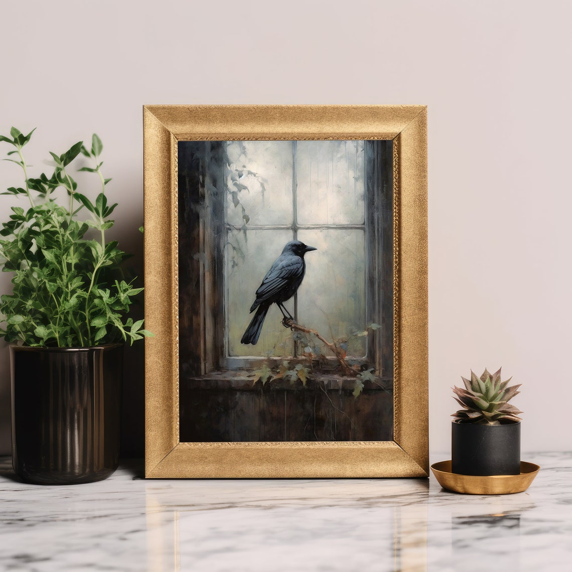 Black Crow by Window Dark Academia Antique Oil Painting - Etsy