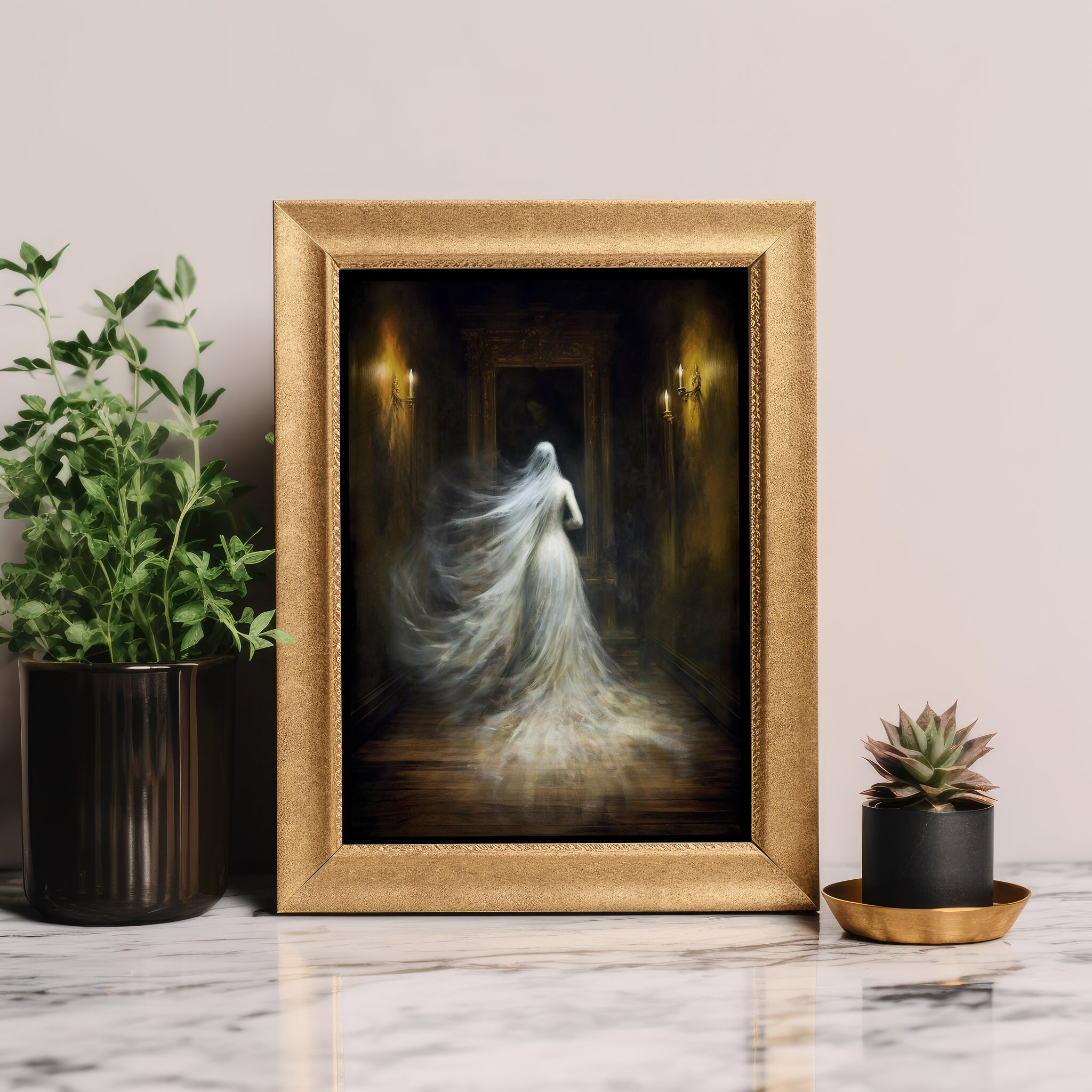 Ghostly Lady in Haunted House | Victorian Wall Art, Antique Oil ...