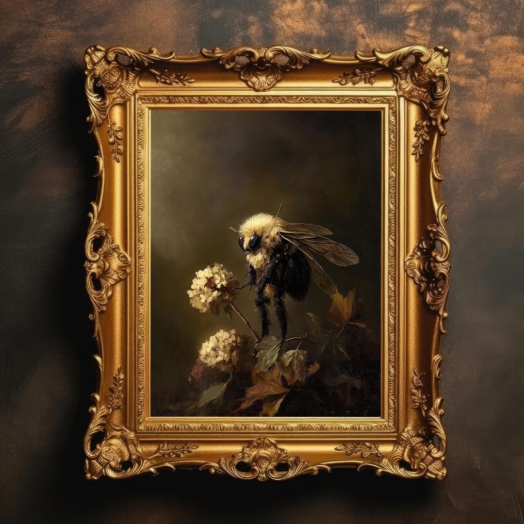Gothic Bee Portrait | Dark Academia Nature Art, Vintage Oil Painting ...