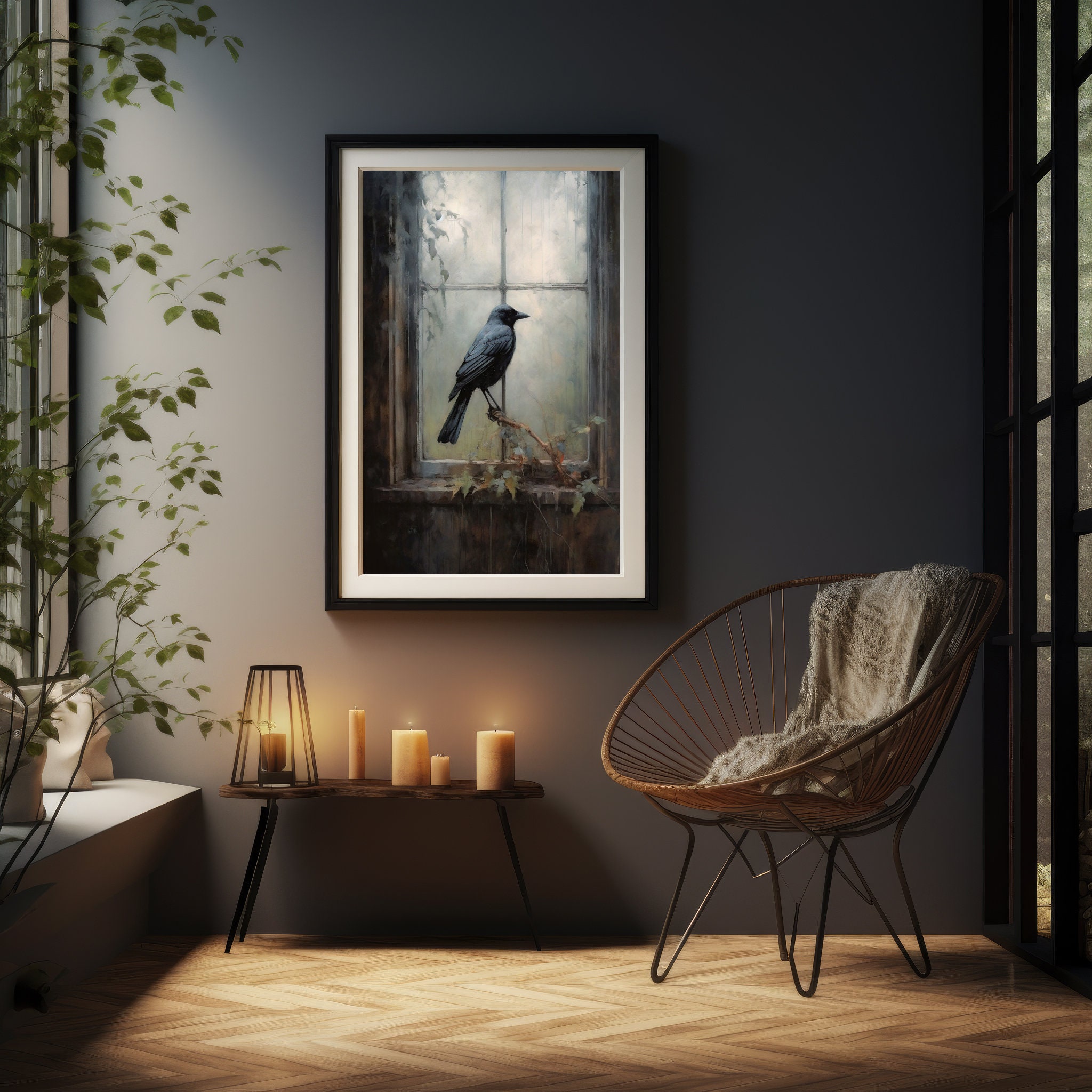 Black Crow by Window | Dark Academia, Antique Oil Painting, Vintage Art ...