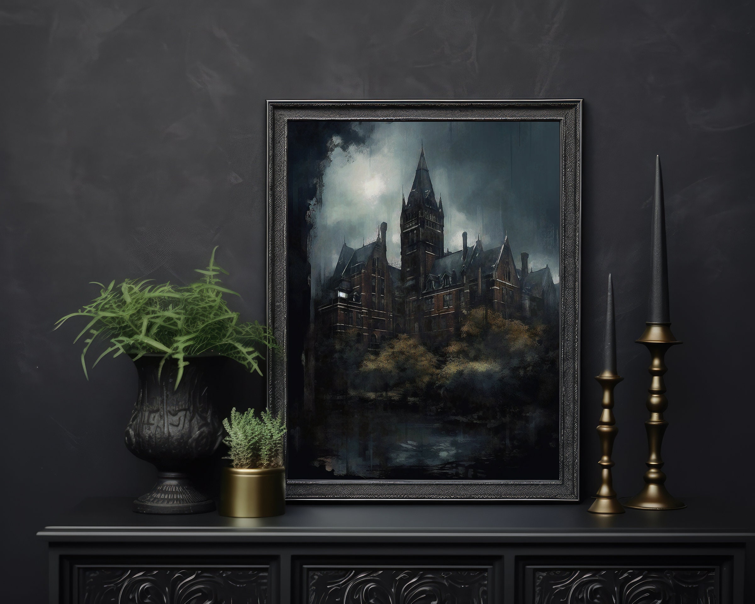 Asylum | Gothic Architecture Wall Art, Moody Oil Painting Print, Dark ...