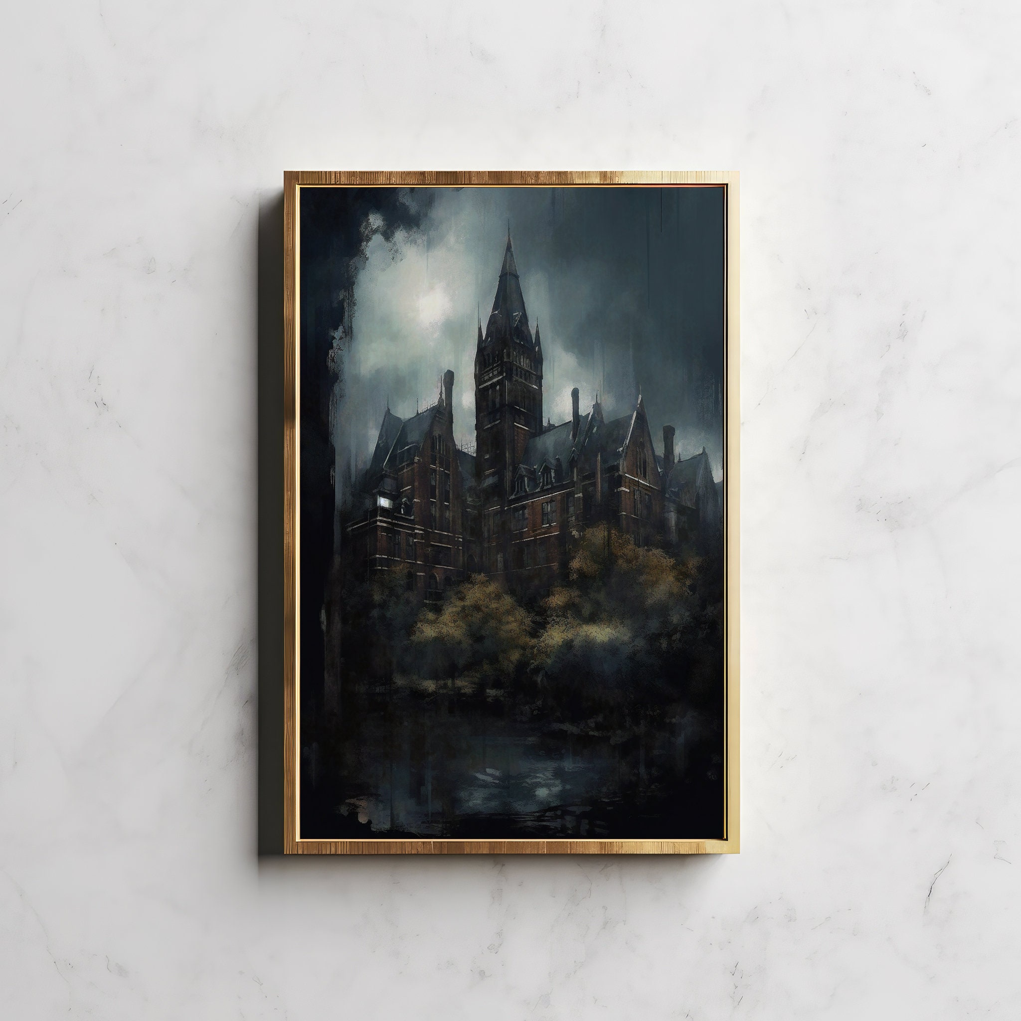 Asylum | Gothic Architecture Wall Art, Moody Oil Painting Print, Dark ...