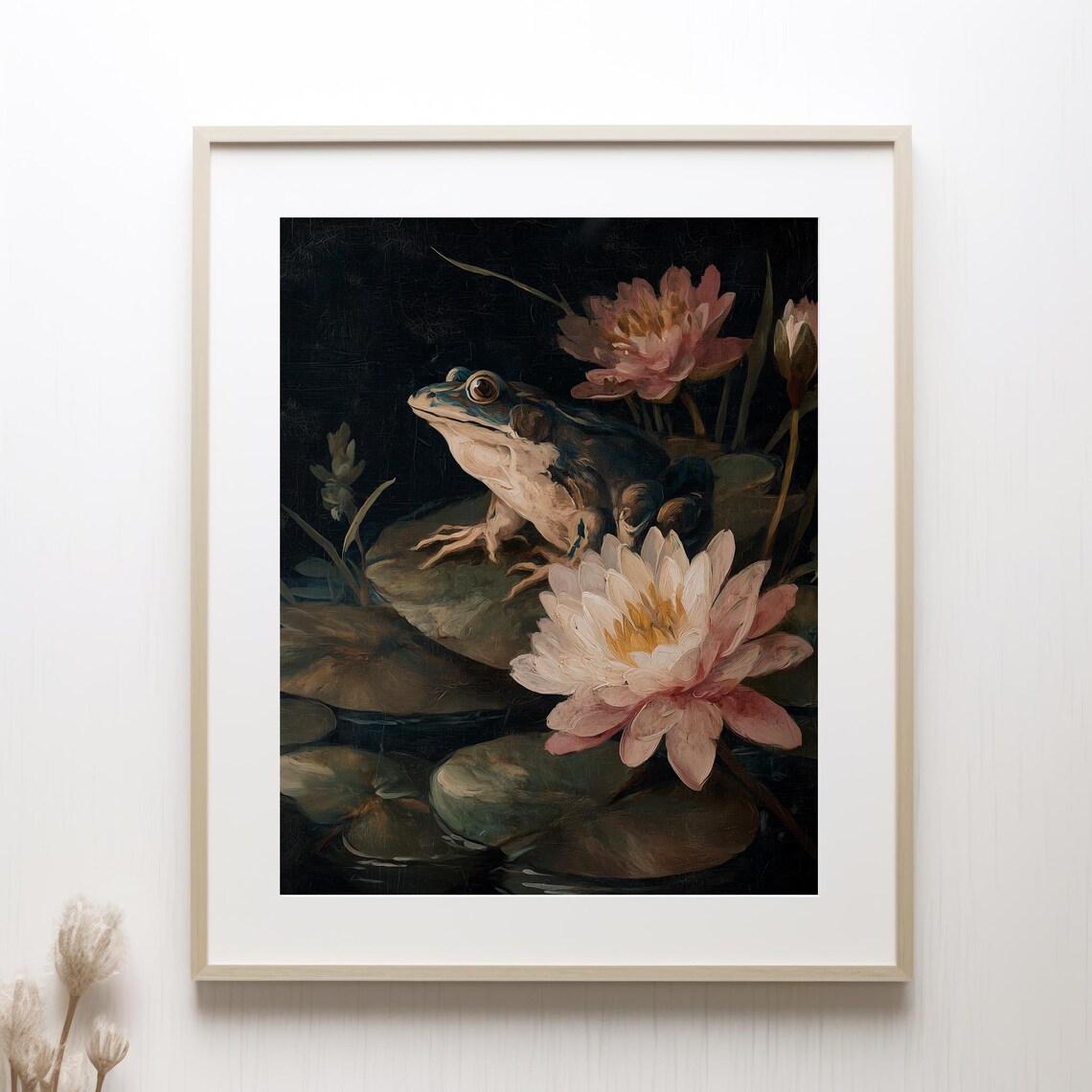 Frog & Water Lily Oil Painting | Goblincore Dark Academia Art Print ...