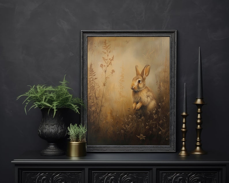Rabbit in Grass Vintage Aesthetic, Easter Wall Art, Dark Academia ...