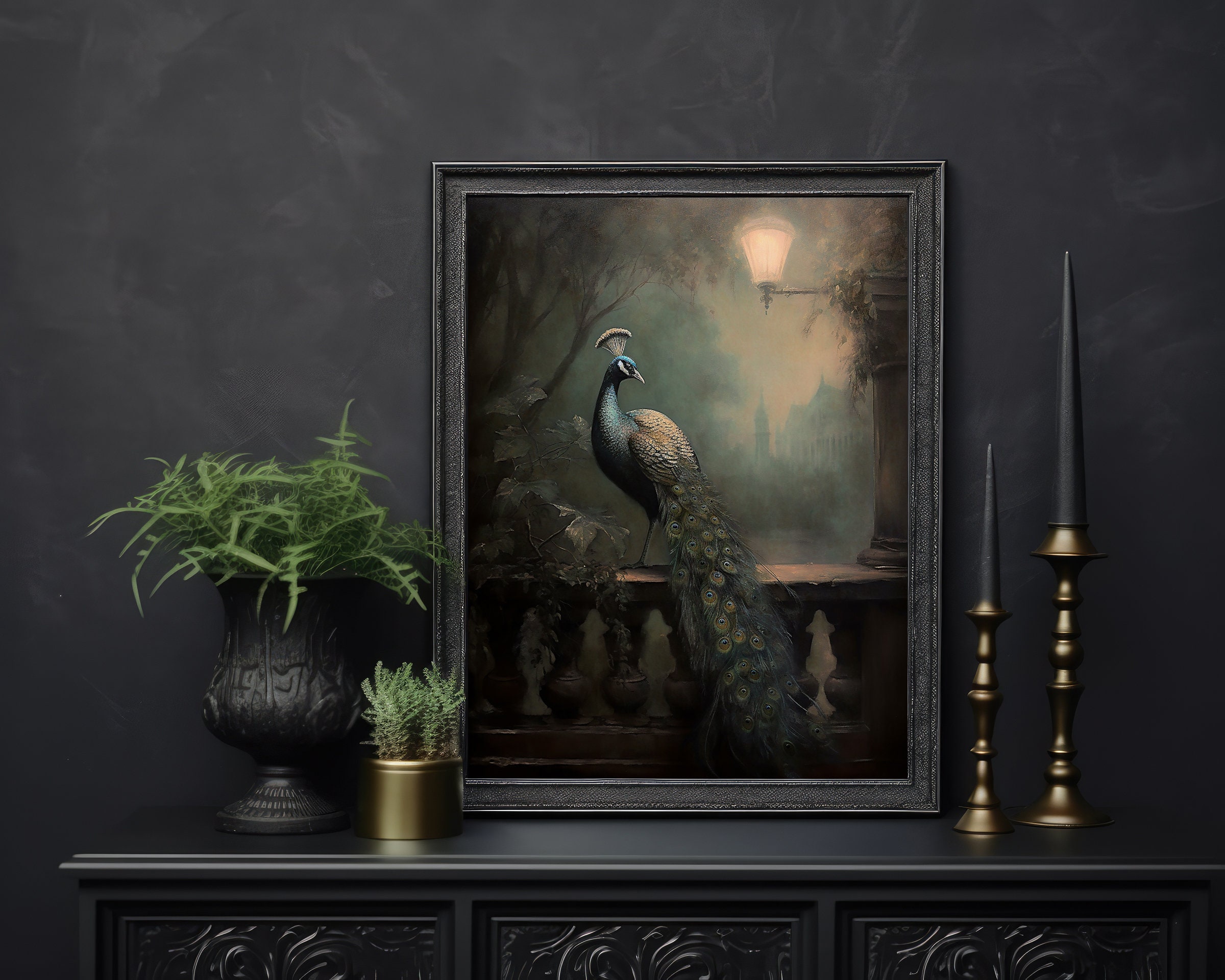 Peacock on Balcony | Dark Academia Decor, Goth Cottagecore Wall Art ...