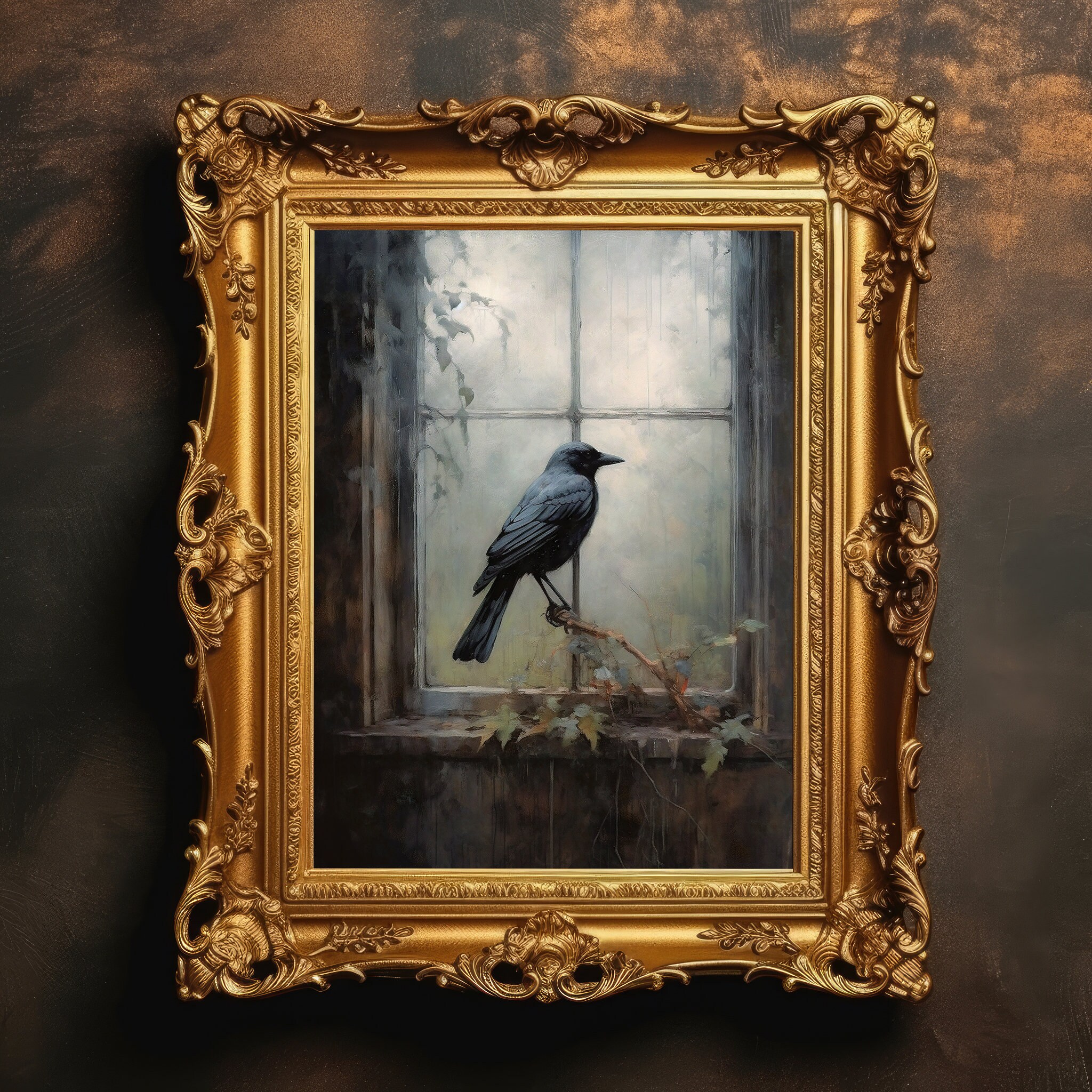 Black Crow by Window | Dark Academia, Antique Oil Painting, Vintage Art ...