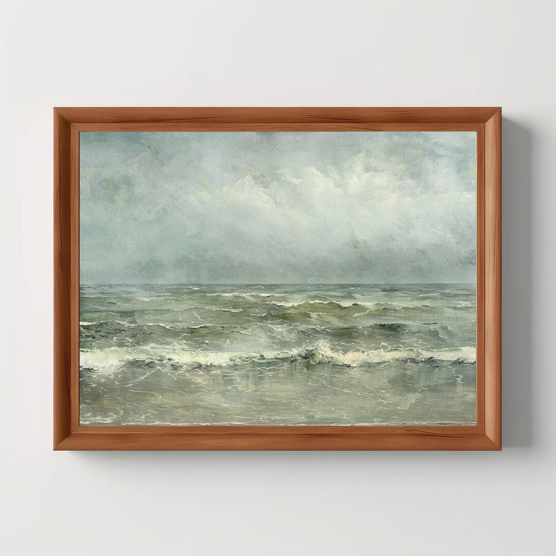 Muted Oceanscape | Vintage Seascape Ocean Landscape, Antique Oil ...