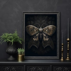 Botanical Moth | Dark Cottagecore Wall Art, Moody Floral Printable ...