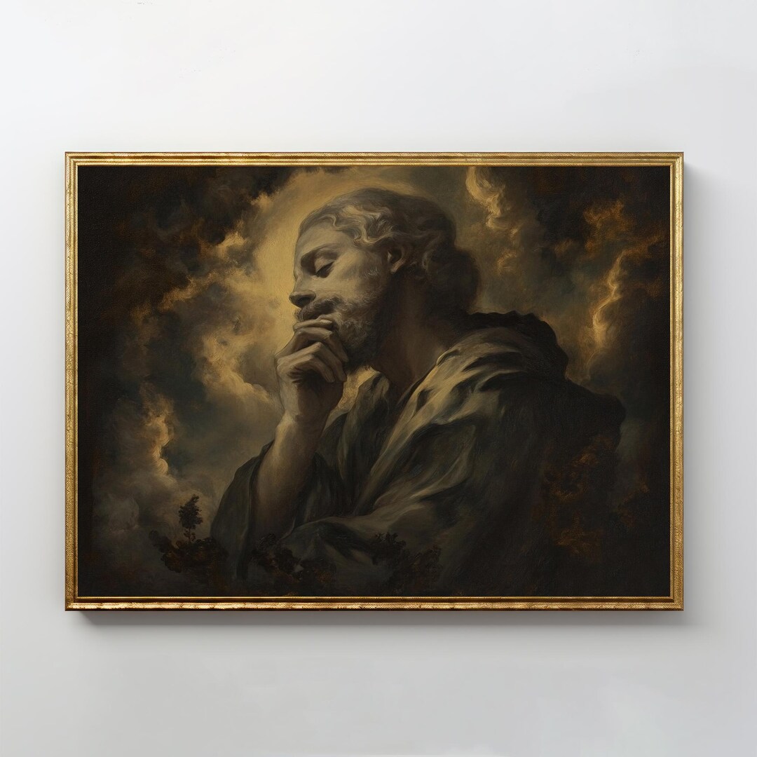The Thinker | Vintage Oil Painting, Baroque Decor, Moody Wall Art ...