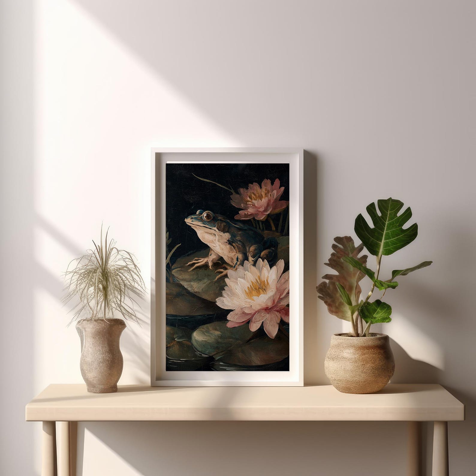 Frog & Water Lily Oil Painting | Goblincore Dark Academia Art Print ...