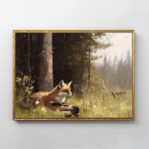 Fox in Forest Painting | Woodland Animal Printable, Rustic Nature Wall ...
