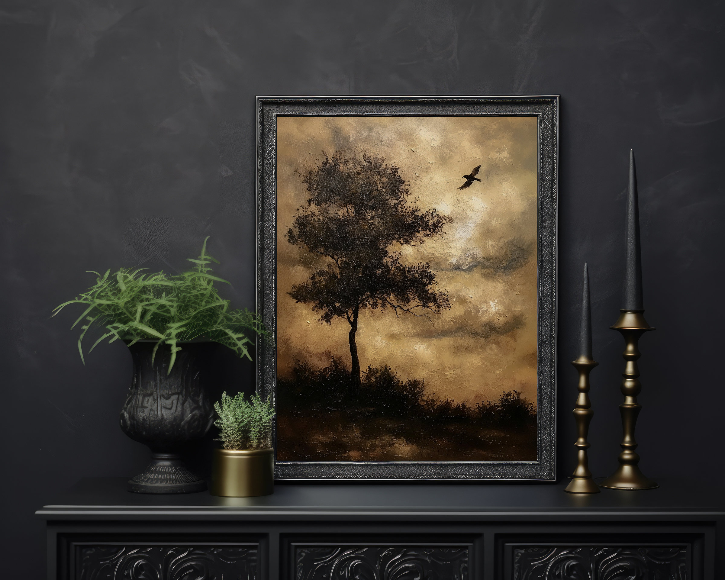 Gothic Tree Painting Dark Oil Painting, Moody Wall Art, Dark ...