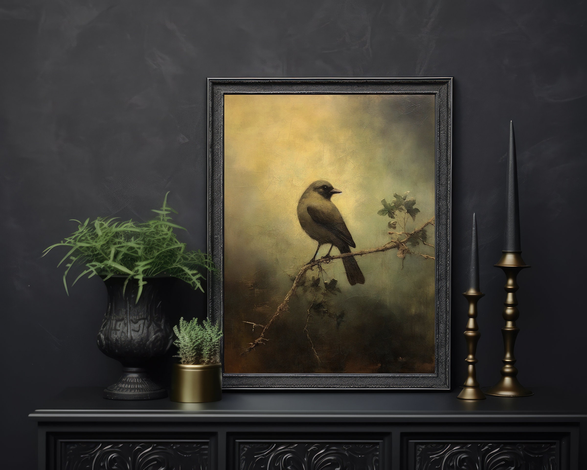 Small Bird Perched | Bird Wall Art, Dark Academia, Witchy Room Decor ...
