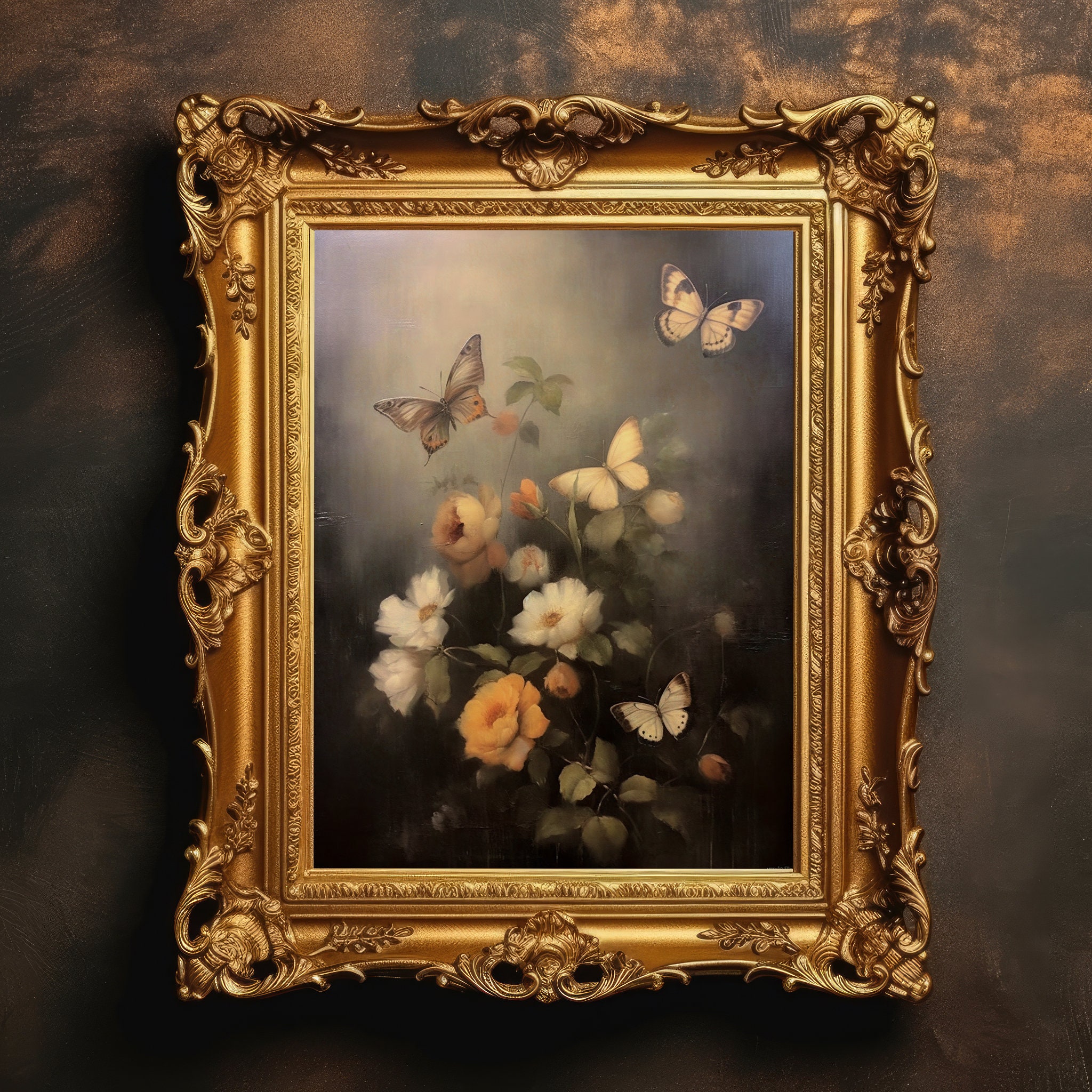 Butterflies Flowers | Vintage Aesthetic, Cottagecore Wall Art, Moody ...
