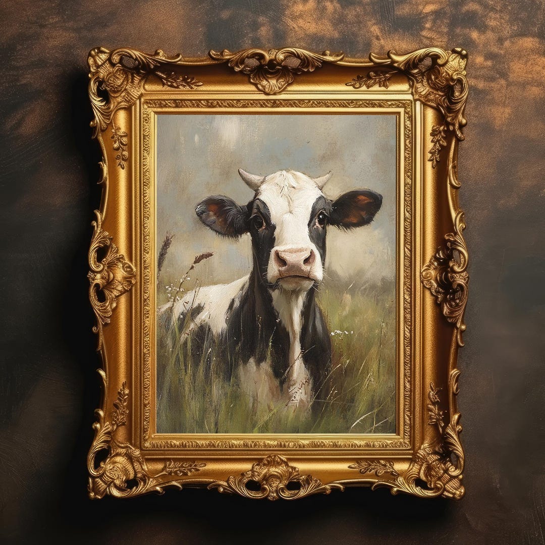 Vintage Cow Portrait Art Print | Rustic Farmhouse Decor Animal Wall Art ...
