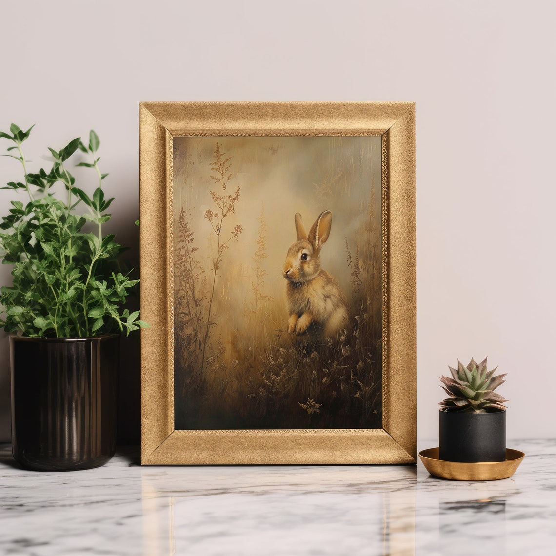 Rabbit in Grass Vintage Aesthetic, Easter Wall Art, Dark Academia ...