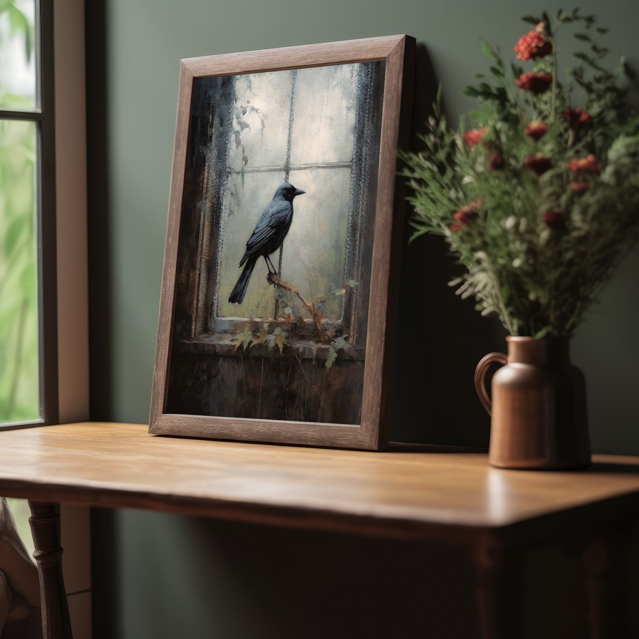 Black Crow by Window | Dark Academia, Antique Oil Painting, Vintage Art ...