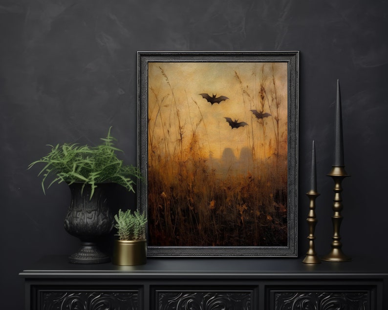 Halloween Bats | Autumn Fall Decor, Dark Academia, Antique Oil Painting ...