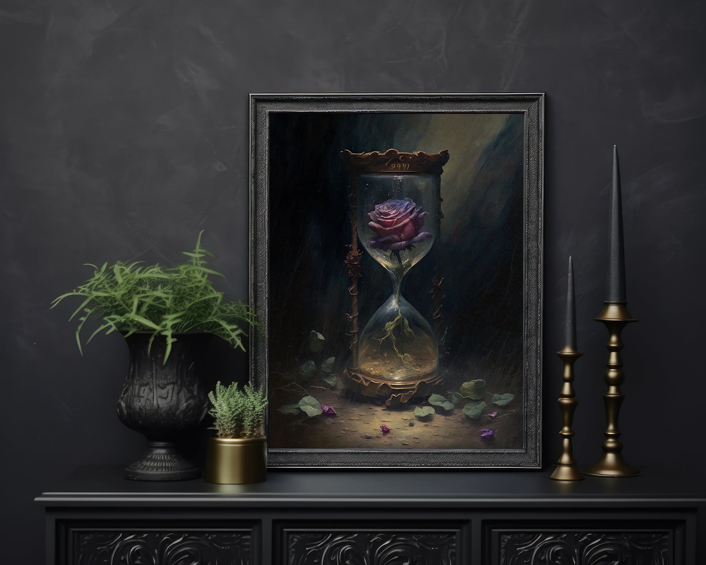 Rose in Hourglass | Gothic Wall Art, Goth Still Life, Dark Academia ...