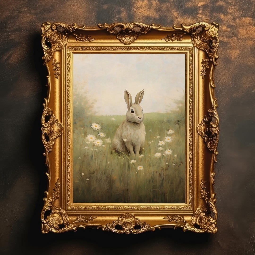 Spring Bunny Art Print | Easter Rabbit Painting, Woodland Nursery Decor ...