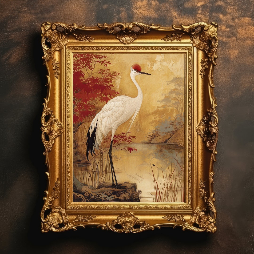 Crane Nature Landscape | Moody Chinese Painting, Vintage Aesthetic ...