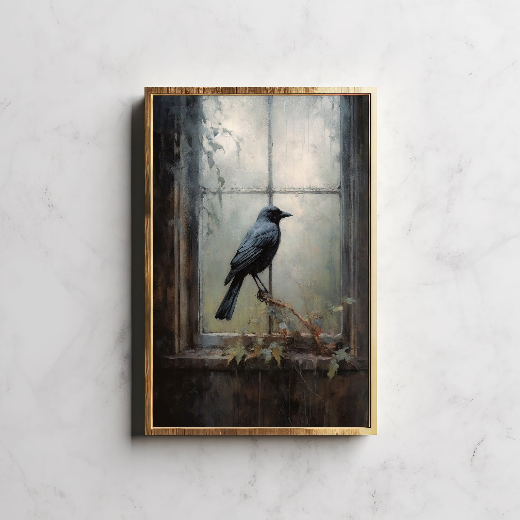 Black Crow by Window | Dark Academia, Antique Oil Painting, Vintage Art ...