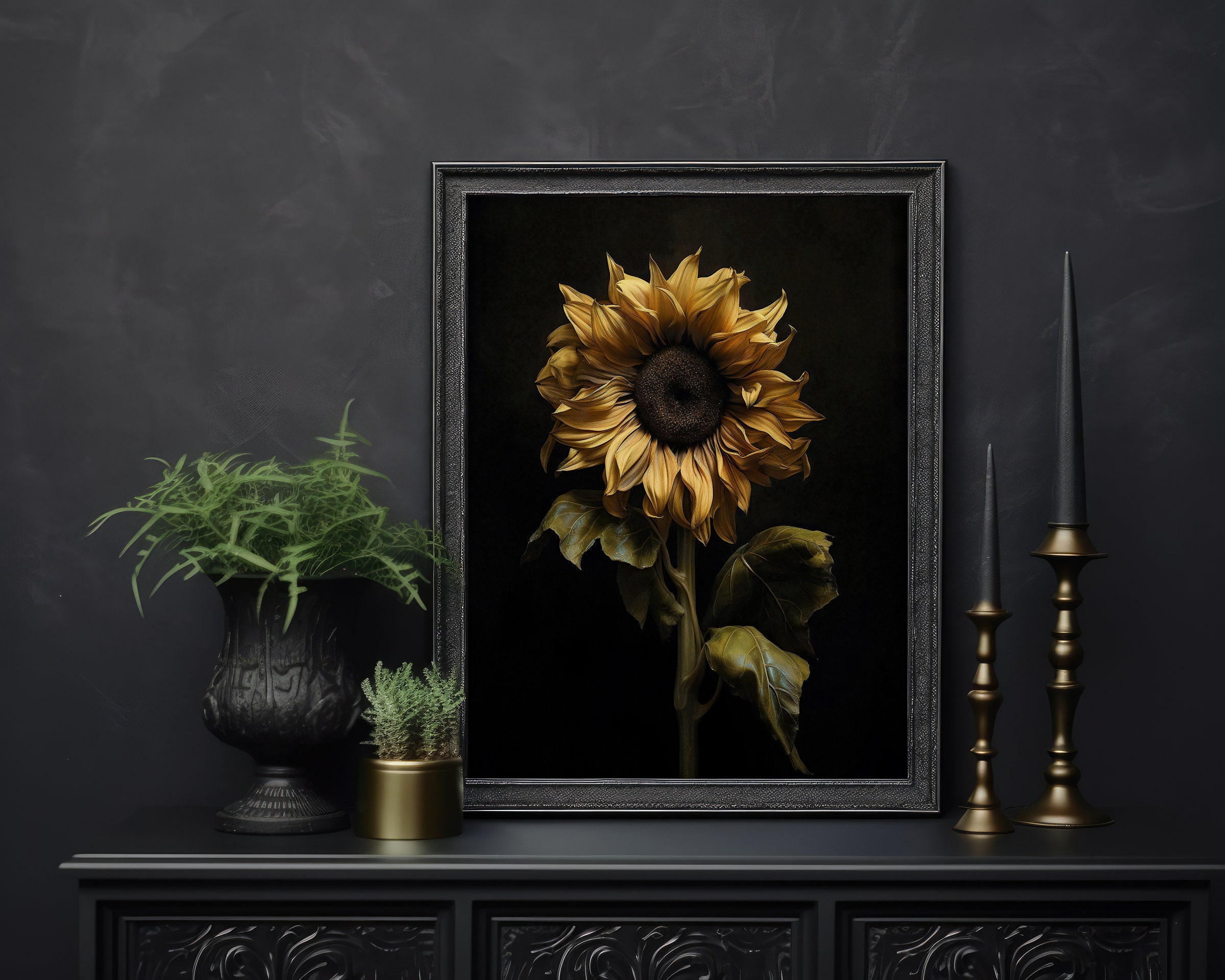 Gothic Sunflower - Dark Academia, Moody Botanical Wall Art, Dark Decor ...