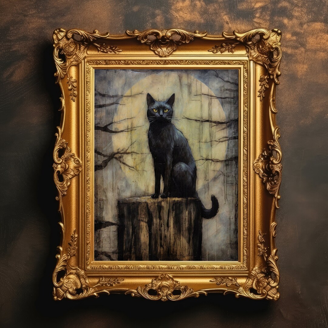 Black Cat | Witchy Wall Art Print, Vintage Dark Print, Moody Decor ...