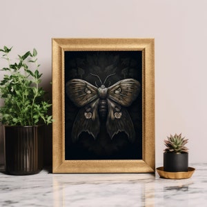 Botanical Moth | Dark Cottagecore Wall Art, Moody Floral Printable ...