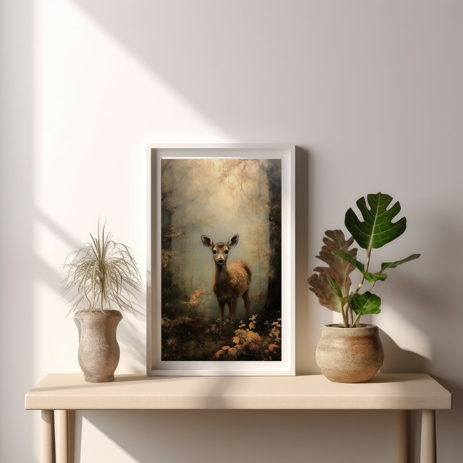 Fawn in Forest | Dark Academia, Baby Deer Wall Art, Woodland Painting ...